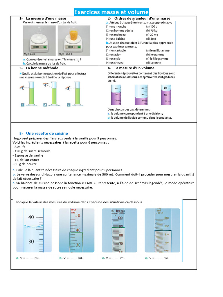 Mesurer Masse et Volume en Cuisine | PDF