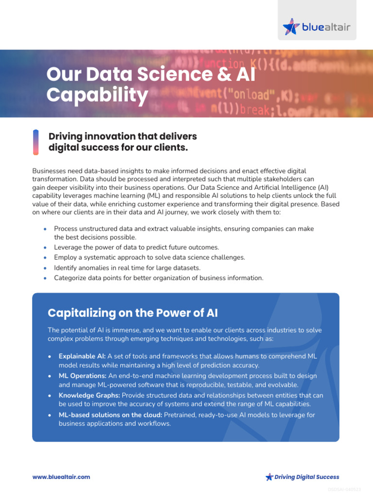 Blue Altair - Data Science and AI Datasheet | PDF | Machine Learning ...