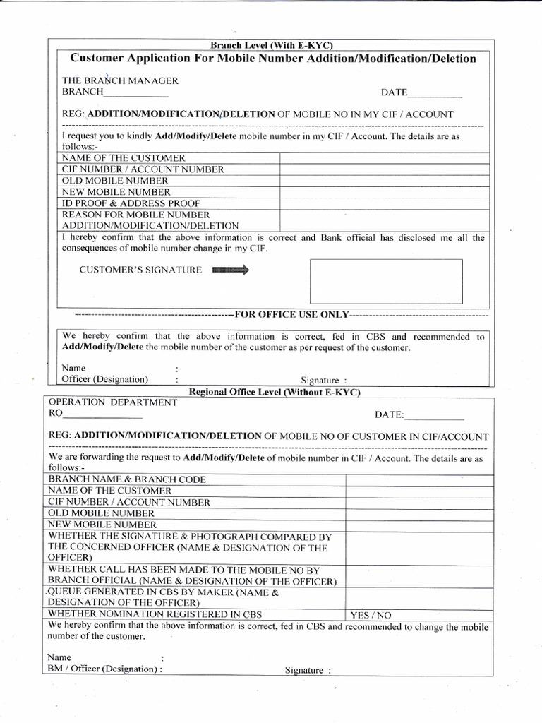 Mobile Number Update Request Form | PDF