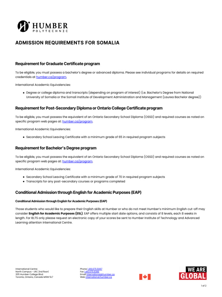 Admission Requirements for Somalia Students | PDF | Academic Degree ...