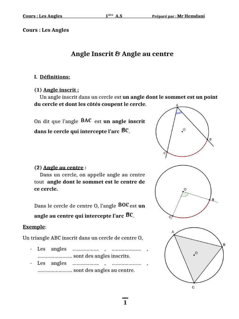 Angles Inscrits et au Centre: Cours | PDF | Cercle | Géométrie euclidienne