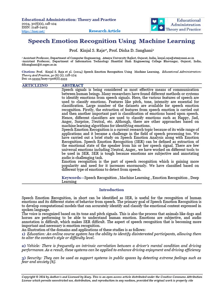 Speech Emotion Recognition Using Machine Learning | PDF | Cognition ...
