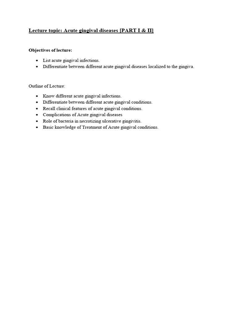 Acute Gingival Diseases Overview | PDF | Periodontology | Infection