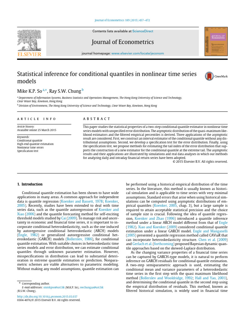 So2015 - Statistical Inference For Conditional Quantiles in Nonlinear Time Series Models | PDF ...
