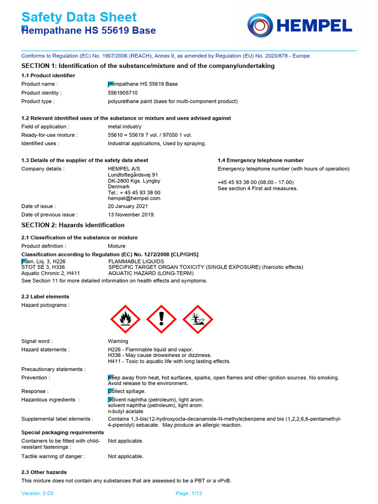 Hempel Hempathane HS 55619 Base | PDF | Occupational Safety And Health ...