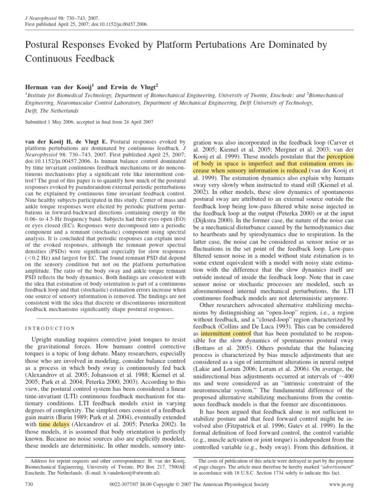 vanderKooij2007Postural Responses Evoked by Platform Pertubations Are ...