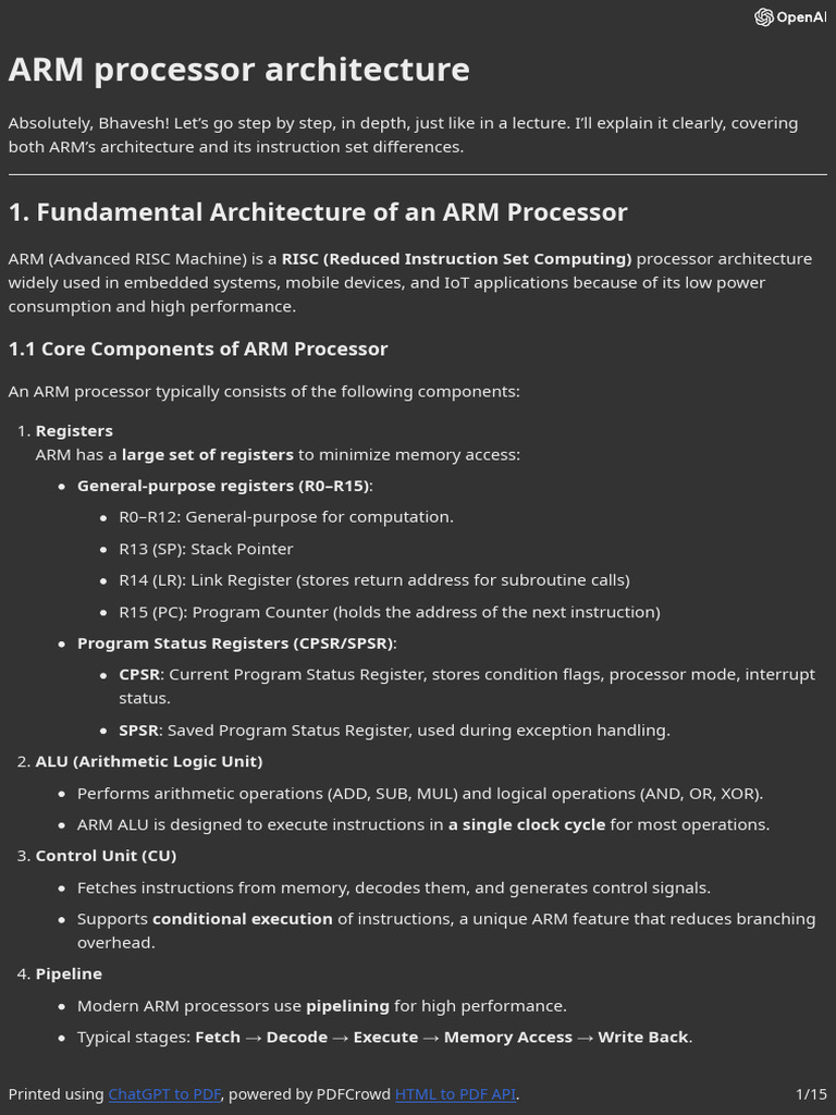 ARM Processor Architecture | PDF | Embedded System | Central Processing ...