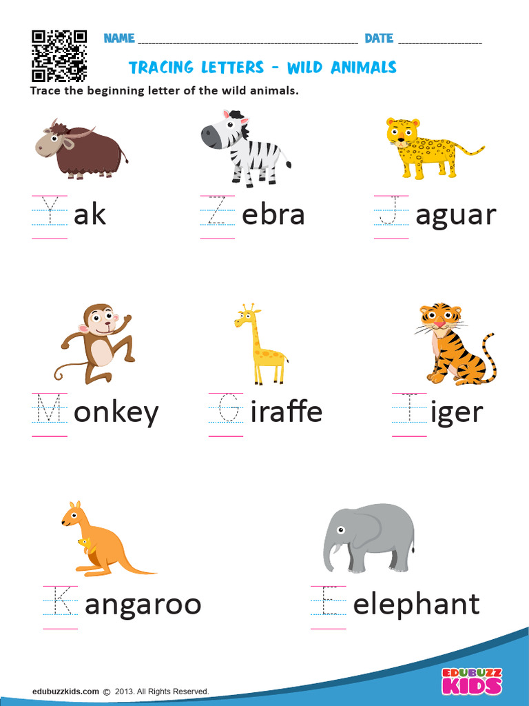 Tracing Letters: Wild Animals | PDF