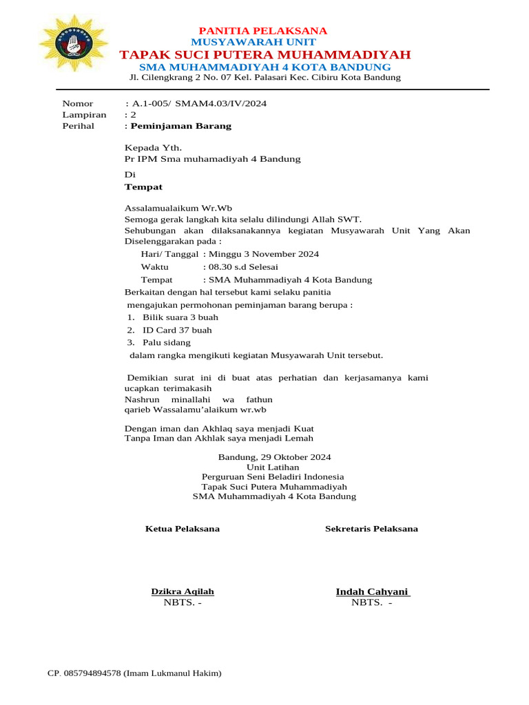 Surat Peminjaman Barang | PDF