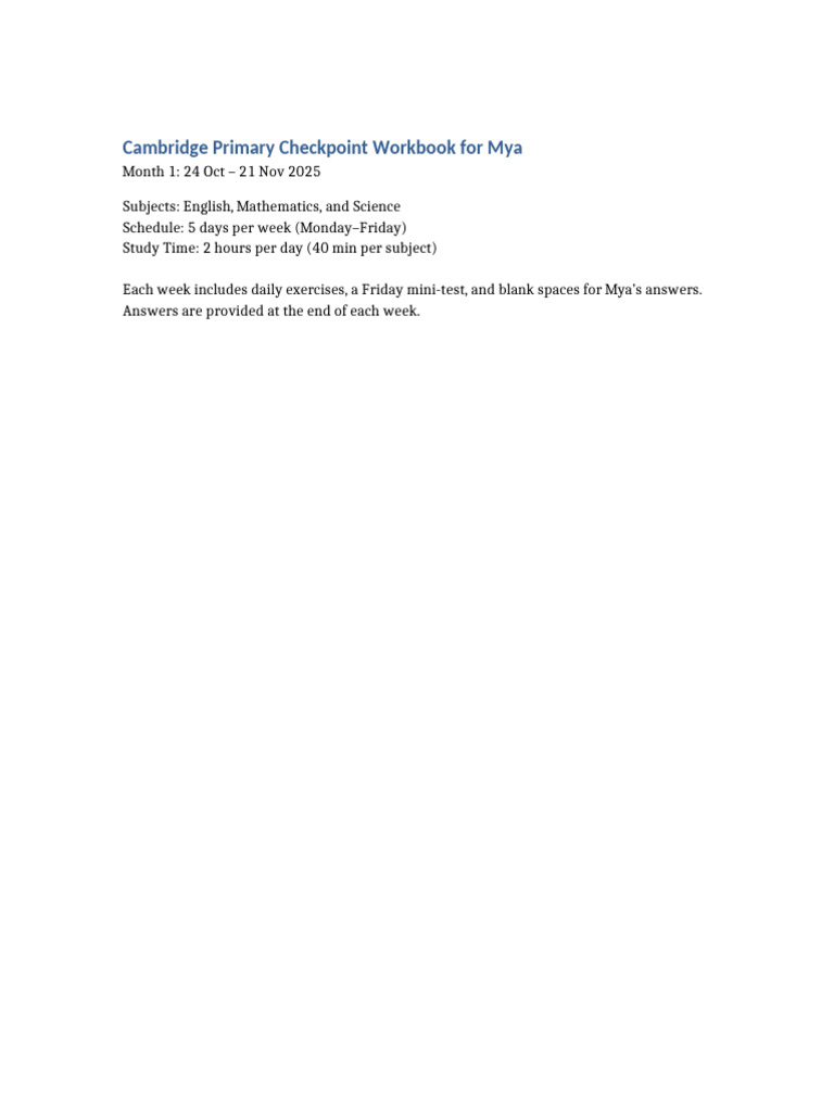 Cambridge Checkpoint Workbook Mya Month1 | PDF | Flowers | English Language
