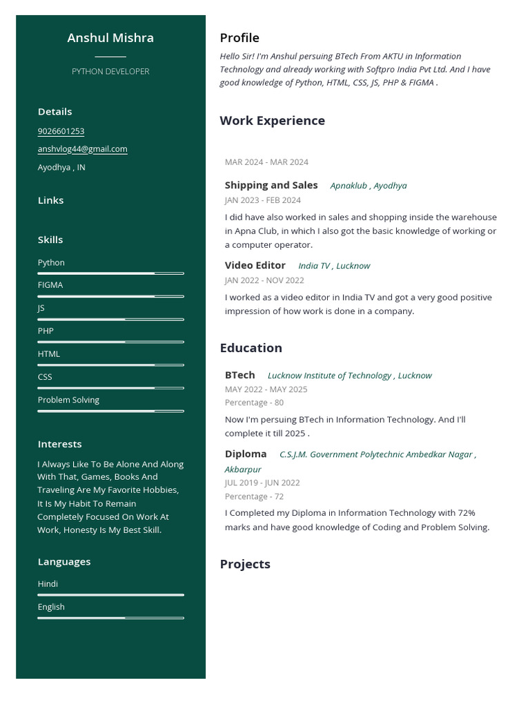 Python Developer Resume | PDF