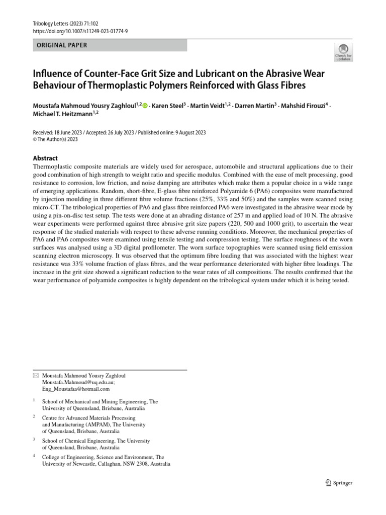 Influence of Counter Face Grit Size and Lubricant On The Abrasive Wear ...