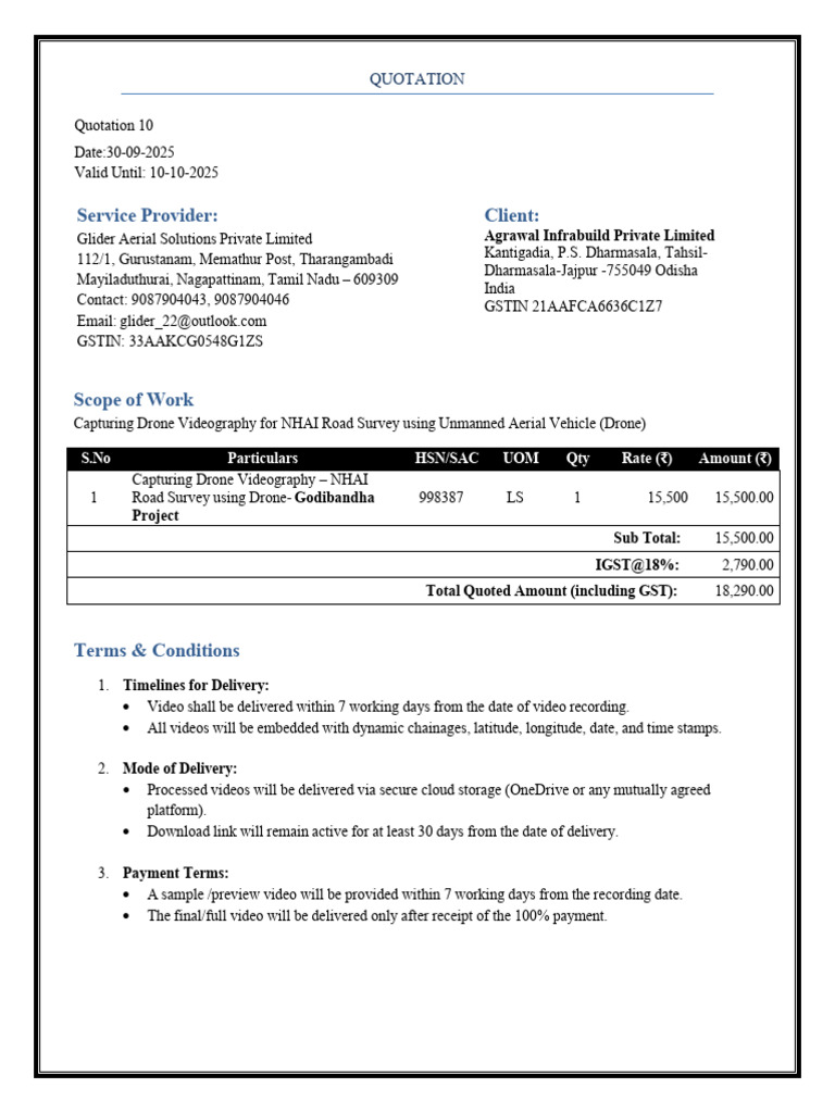 Agrawal Infrabuild Private Limited - Quotation - 10-1 | PDF | Unmanned ...