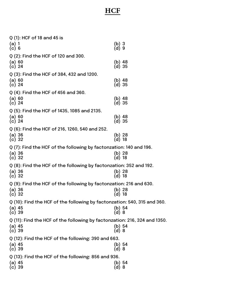 Class 5 HCF MCQ | PDF