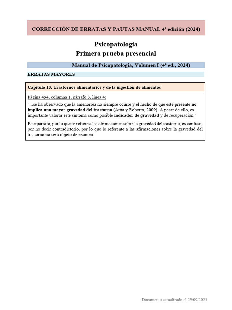 Erratas y correcciones en Psicopatología | PDF | Trastorno mental | Autismo