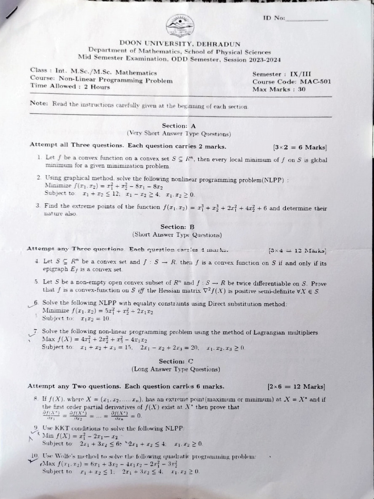 Non-Linear Programming Exam 2023-24 | PDF | Acceleration | Velocity