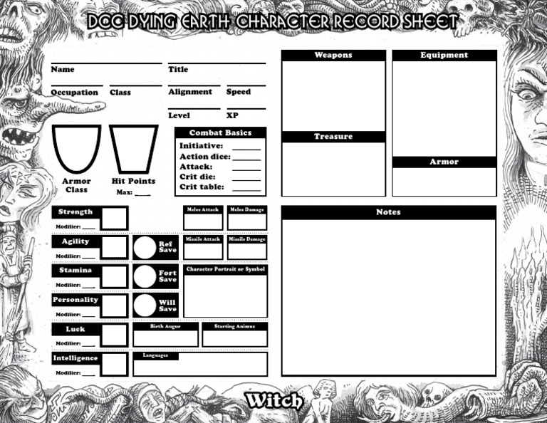 DCC Dying Earth Character Record Sheet | PDF