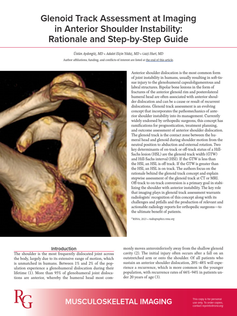 Glenoid Track Assessment in Shoulder Instability | PDF | Shoulder ...