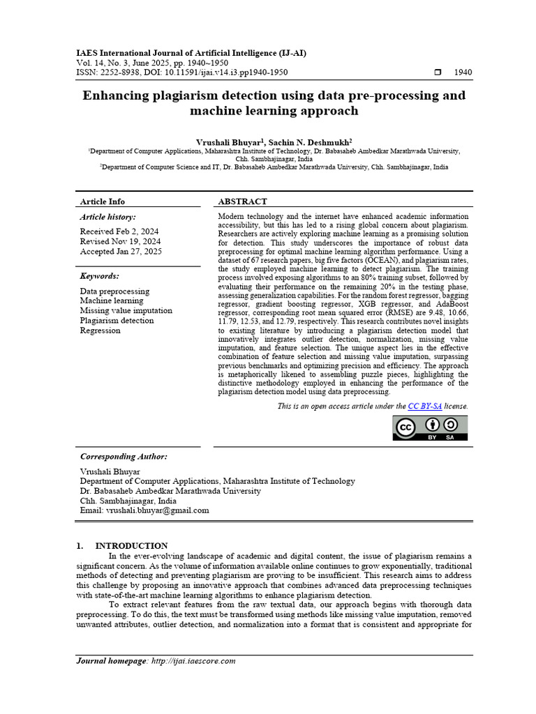 Enhancing Plagiarism Detection Using Data Pre-Processing and Machine Learning Approach | PDF ...