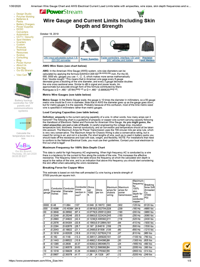AWG Wire Sizes and Current Limits Guide | PDF | Electrical Engineering ...