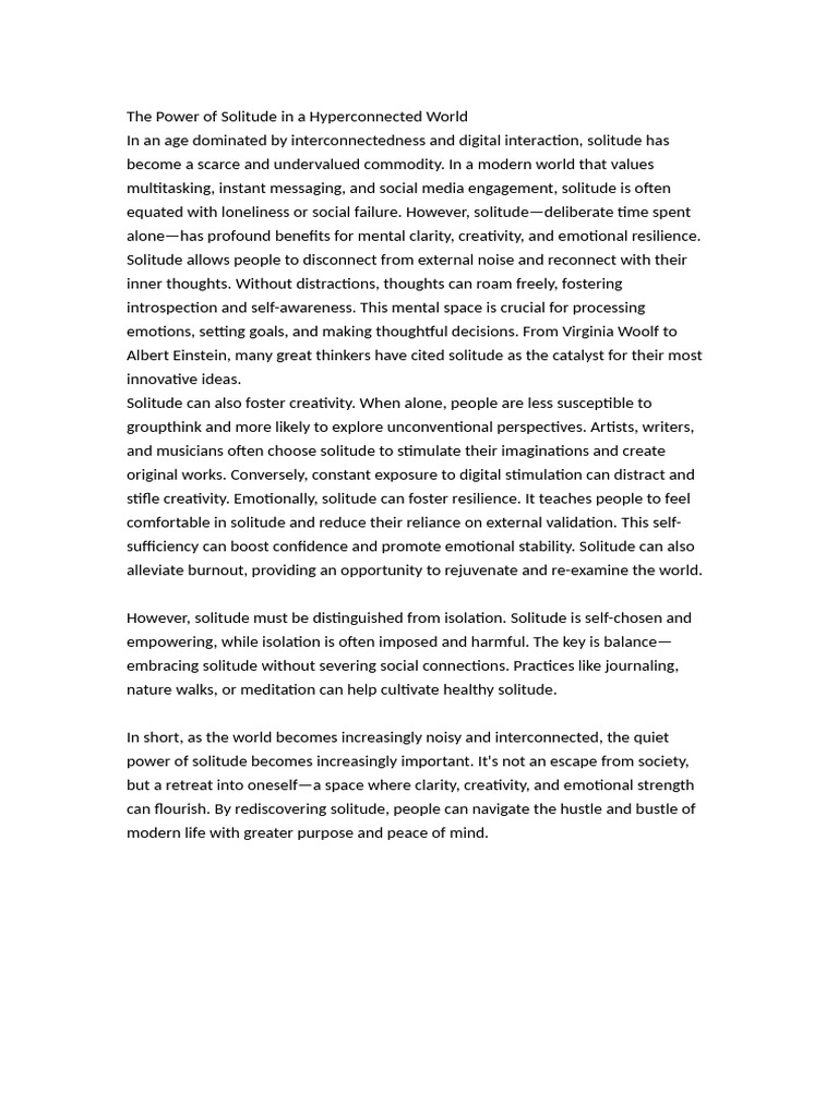 Benefits of Solitude in Modern Life | PDF