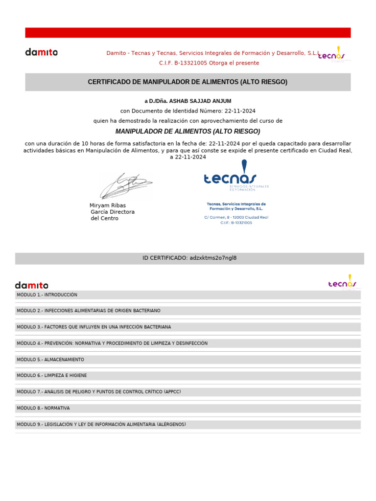 Certificado Ashab | PDF