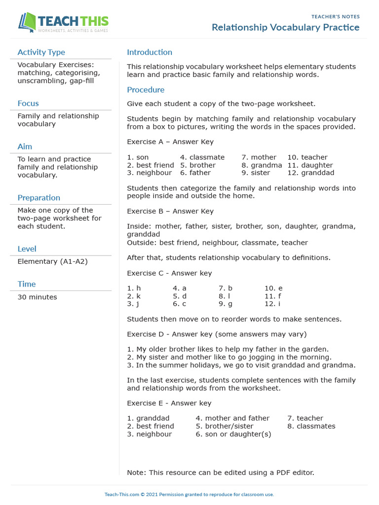 01 Relationship Vocabulary | PDF