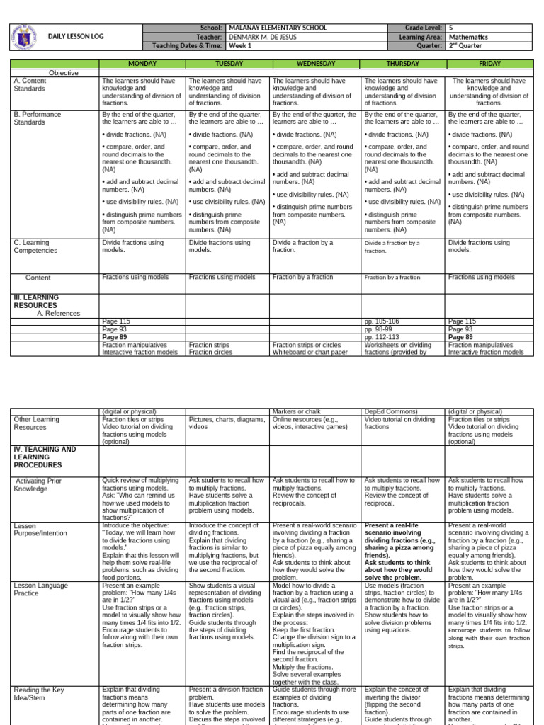 Mathematics 5 Q2 Week 1 | PDF | Multiplication | Odds