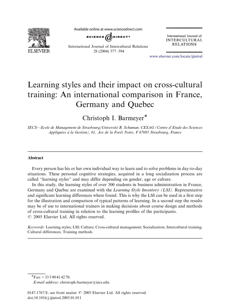 Cross-Cultural Learning Styles | PDF | Learning Styles | Cross Cultural ...
