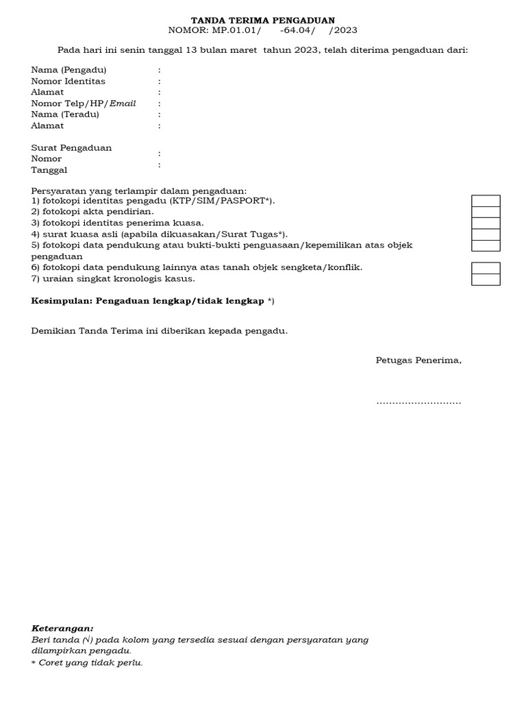 Tanda Terima Pengaduan | PDF