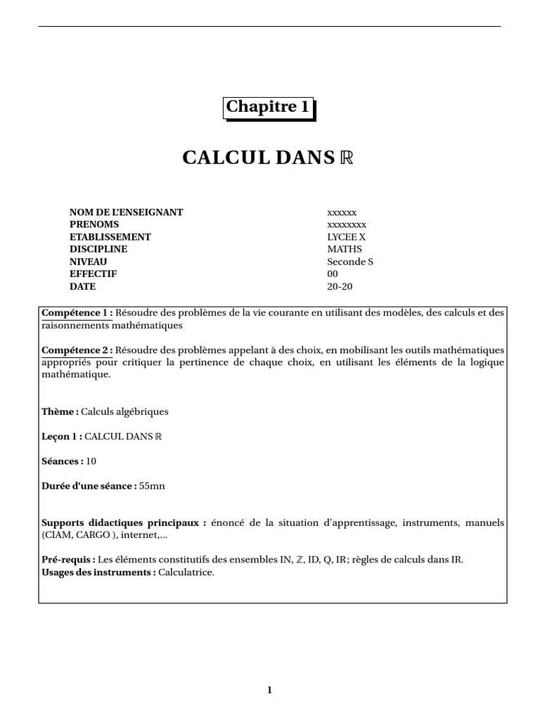 Calculs Algébriques en R - Chapitre 1 | PDF | Mathématiques | Nombre réel