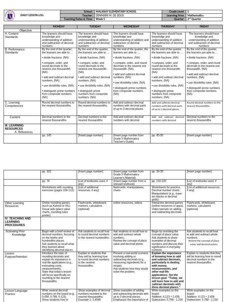 Mathematics 5 Q2 Week 5 | PDF | Rounding | Significant Figures