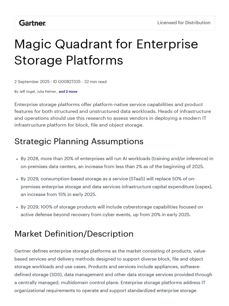 Gartner Magic Quadrant For Enterprise Storage 202509 | PDF | Cloud ...