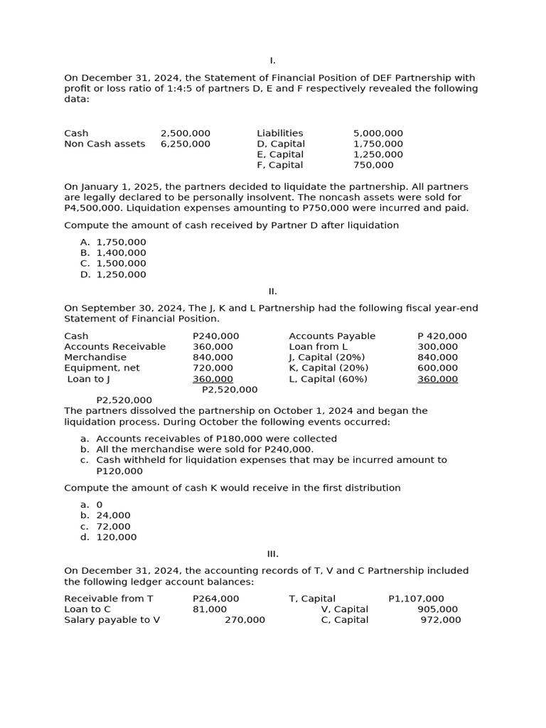 Partnership Liquidation Cash Distribution Calculations | PDF | Balance ...