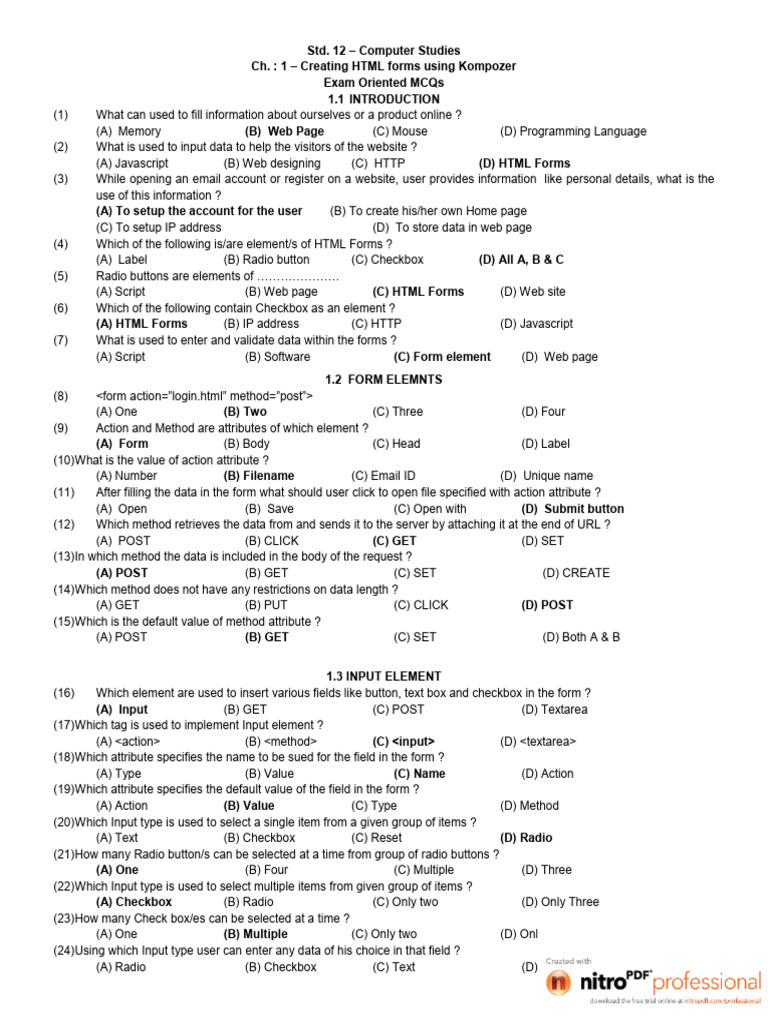 Std. 12 Computer Studies - 1 To 6 | PDF | World Wide Web | Internet & Web