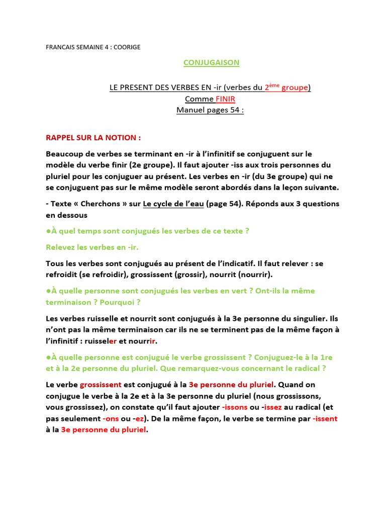 Conjugaison des verbes en -ir au présent | PDF | Verbe | Pluriel
