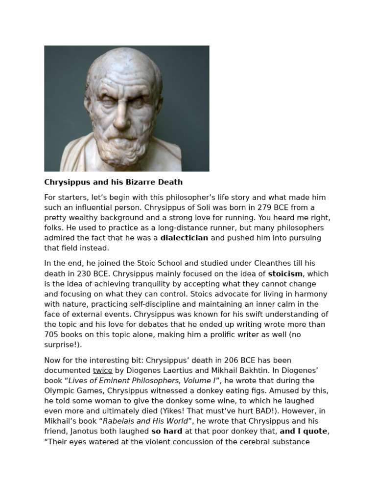 Chrysippus and His Bizarre Death | PDF