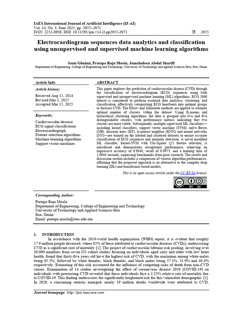 Electrocardiogram Sequences Data Analytics and Classification Using Unsupervised and Supervised ...