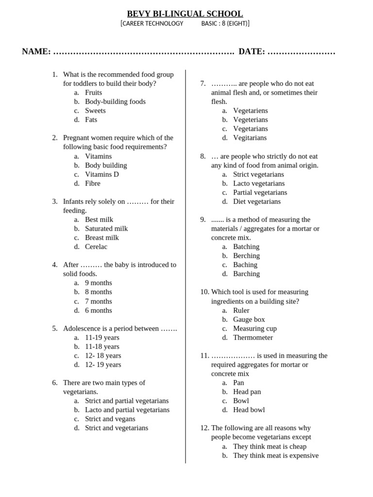Basic 8 (Career Technology) | PDF | Vegetarianism | Foods
