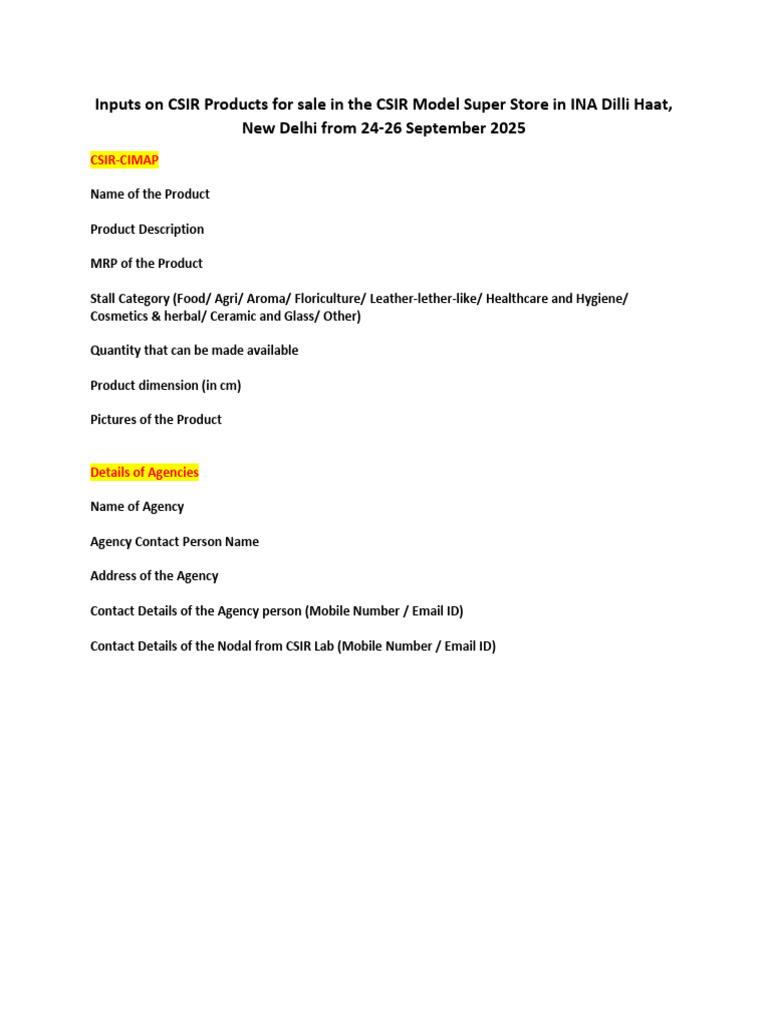 CSIR Products at INA Dilli Haat 2025 | PDF