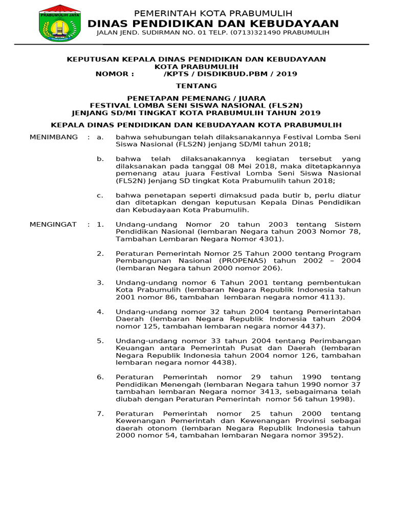 SK Pemenang FLS2N SD | PDF