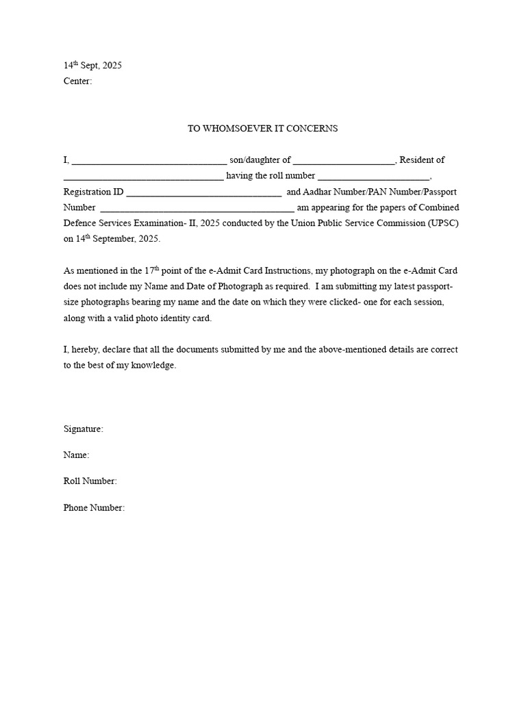 CDS Exam Photo Submission Undertaking | PDF