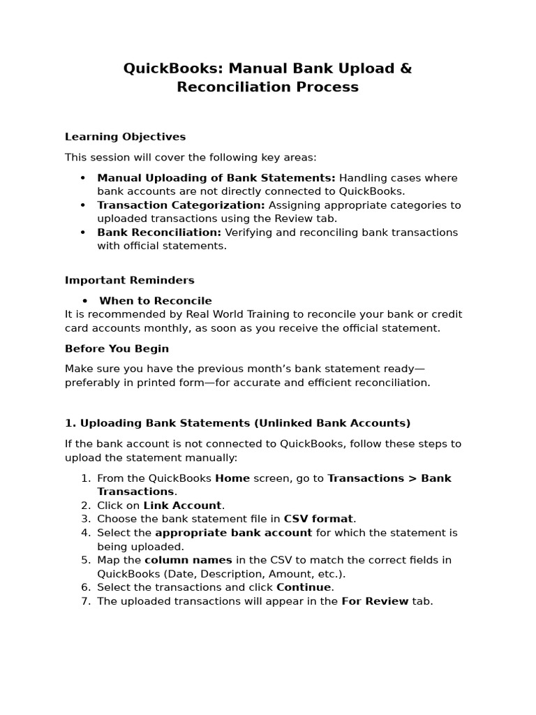 QuickBooks Bank Reconciliation Guide | PDF | Quick Books | Banks