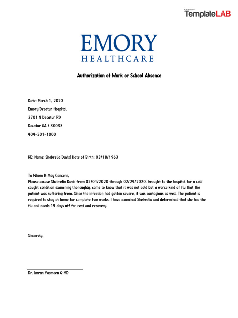 Emory Absence Authorization Letter | PDF