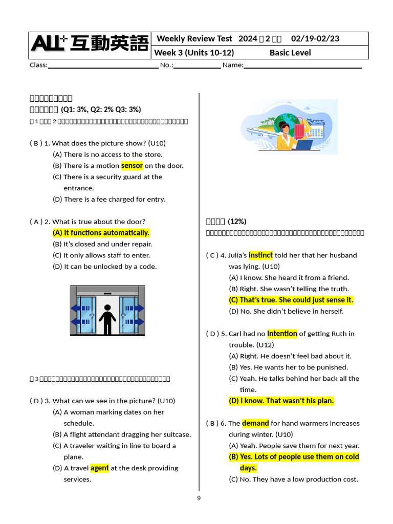 Weekly Review Test - Basic Level 2024 | PDF