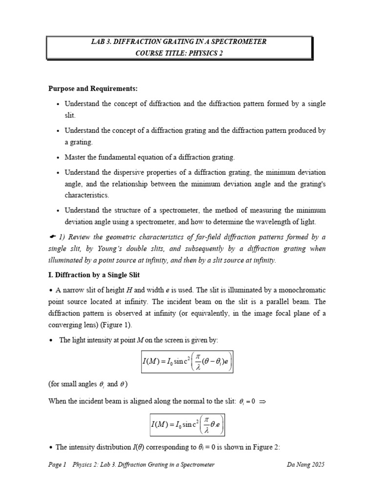 Lab 3 – Diffraction Grating in a Spectrometer | PDF | Diffraction ...