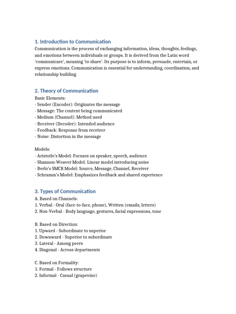 Communication: Types and Theories Explained | PDF