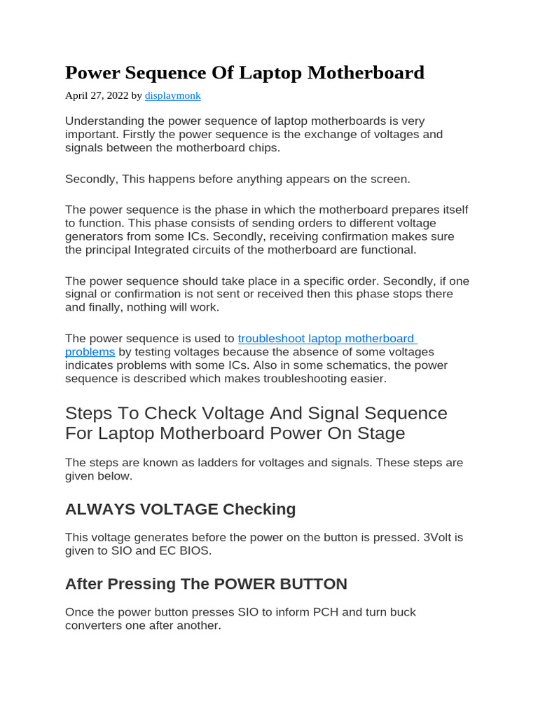Laptop Motherboard Power Sequence Guide | PDF | Laptop | Battery Charger