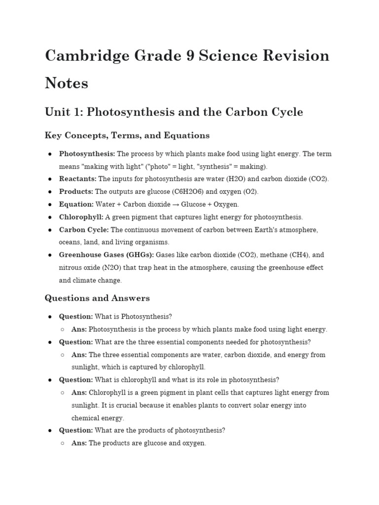Cambridge Grade 9 Science Revision Guide | PDF | Reaction Rate | Genotype