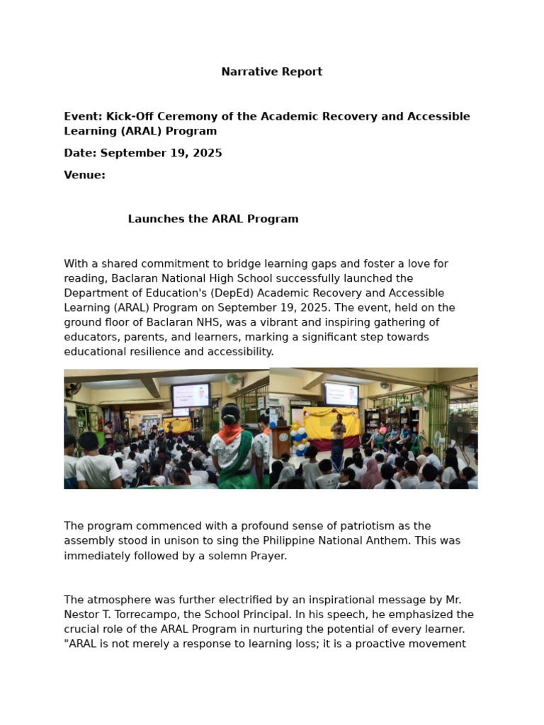 ARAL Program Kick-Off Ceremony Report | PDF | Learning
